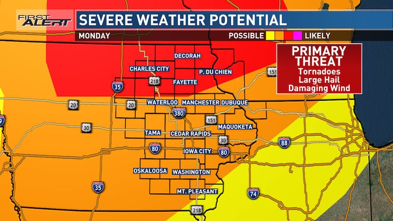 Storm chance overnight, severe potential on Monday Storm chance overnight, severe potential on Monday
